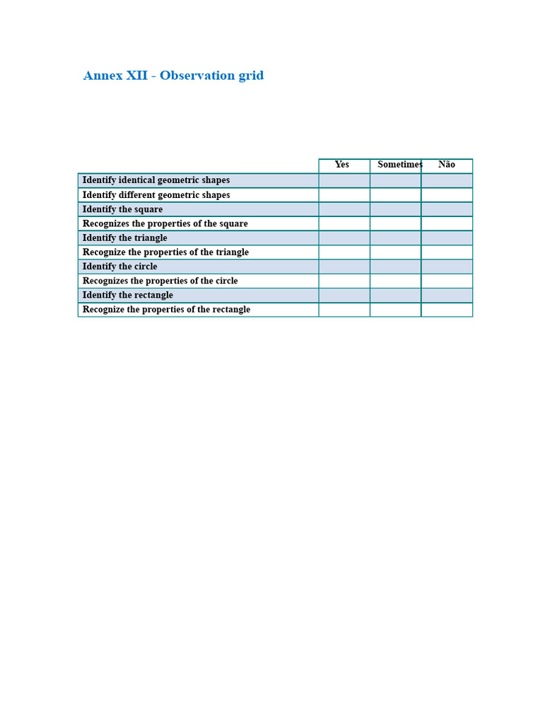 Observation Grid For Preschool | PDF