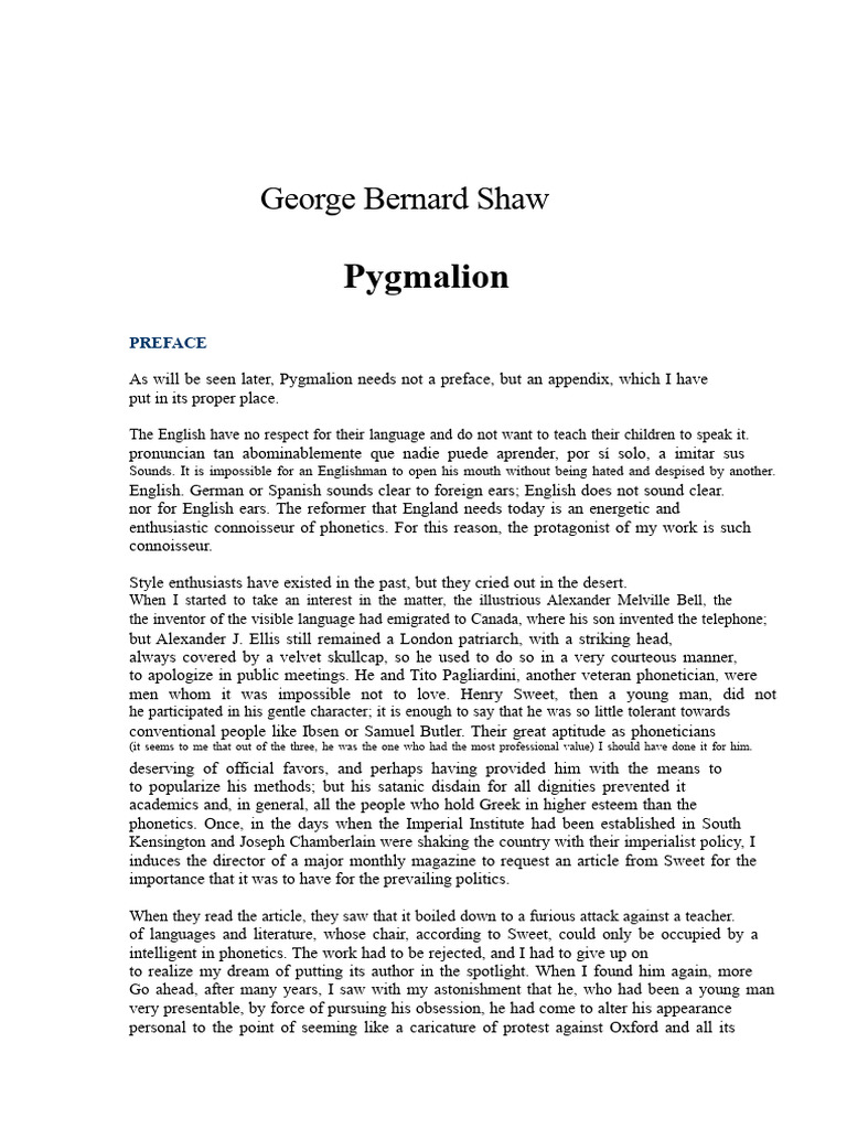 Pygmalion George Bernard Shaw Spanish PDF | PDF | Pygmalion (Play)