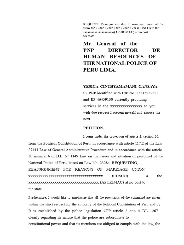 Request For Reassignment Due To Marital Union PNP | PDF | Marriage ...