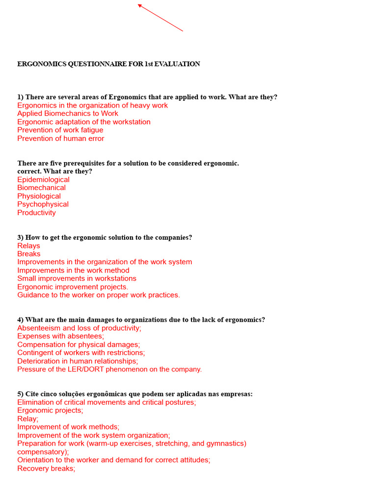 Ergonomics Evaluation Questionnaire Guide | PDF