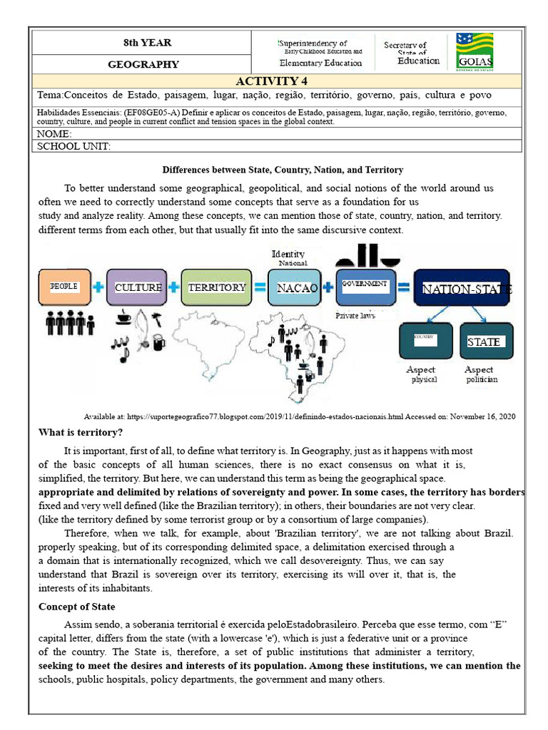 8th GEO Activity 4 State Country Nation and Territory Teacher | PDF ...
