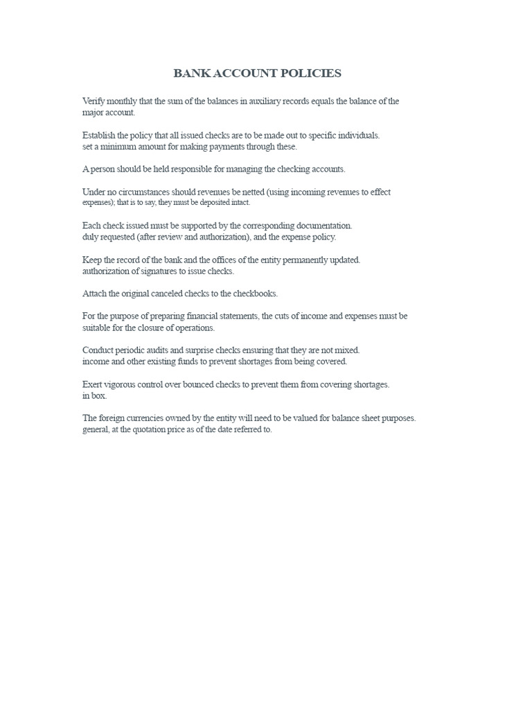 Bank Account Policies | PDF
