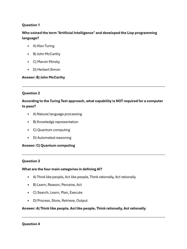 AI Quiz: Key Concepts and Milestones | PDF | Artificial Intelligence ...