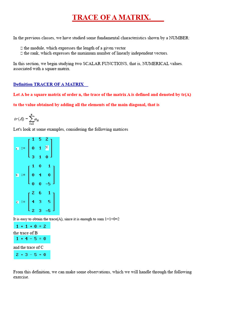 Understanding Matrix Trace Properties | PDF | Matrix (Mathematics ...