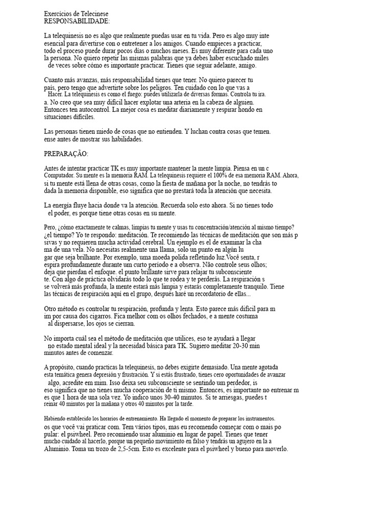 Ejercicios de Telequinesis | PDF | Meditación