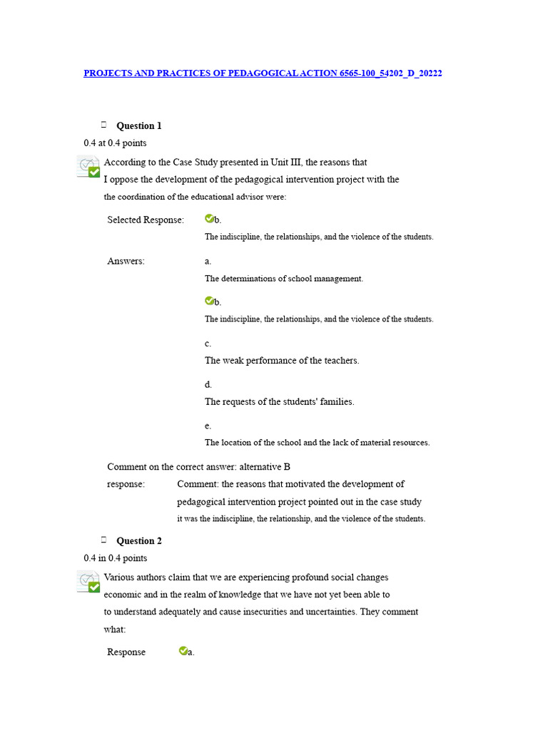 Projects and Practices of Pedagogical Action - Questionnaire Iii | PDF ...