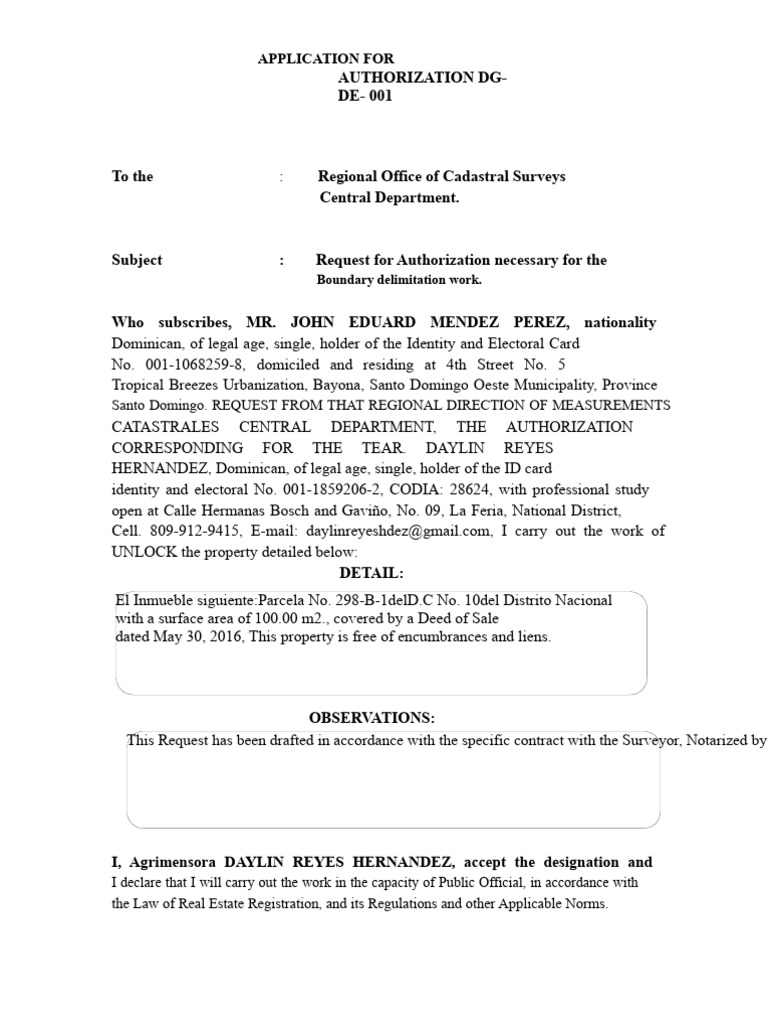 Request For Authorization For Boundary Delimitation | PDF | Notary ...