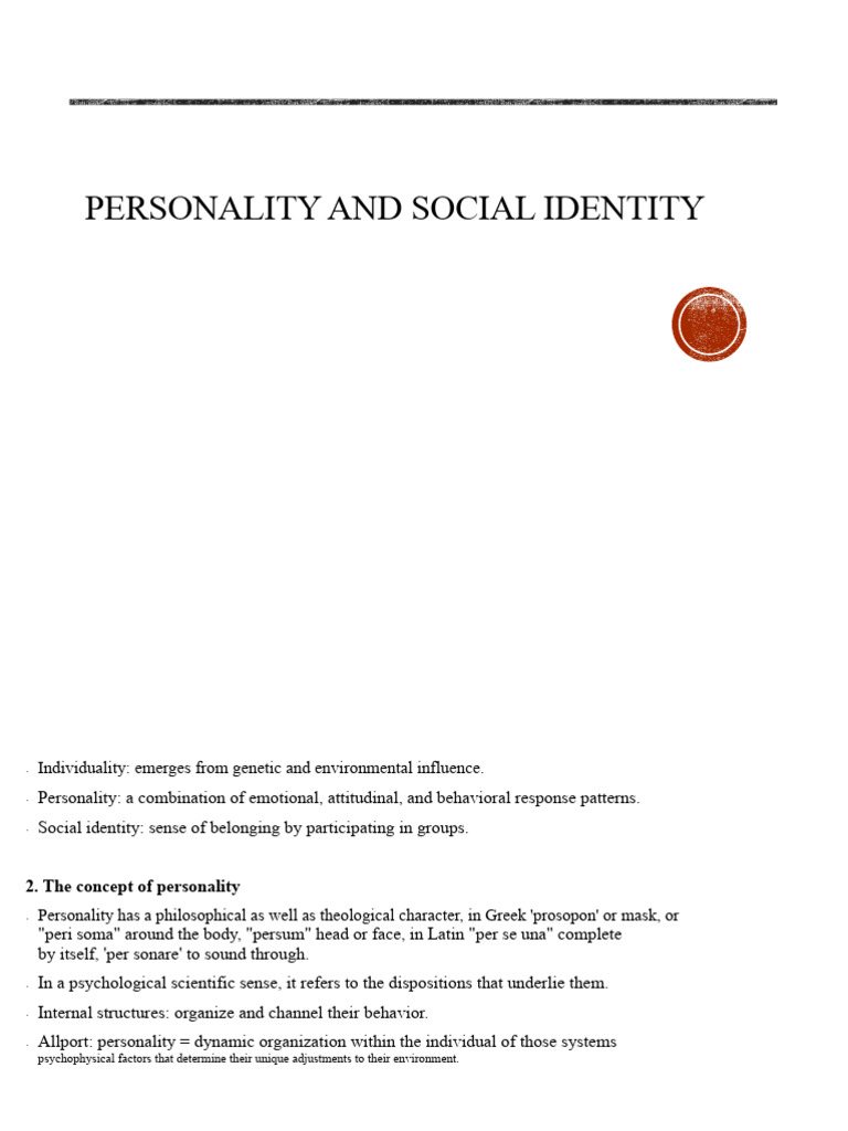 Understanding Personality and Social Identity | PDF | Self Concept ...