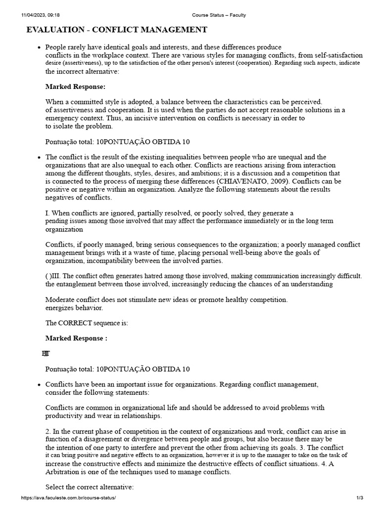 Conflict Management Assessment | PDF | Conflict (Process) | Mediation