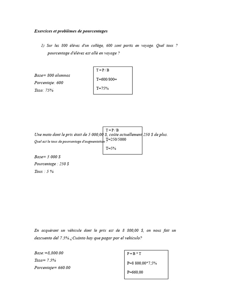 Exercices pratiques sur les pourcentages | PDF | Pourcentage