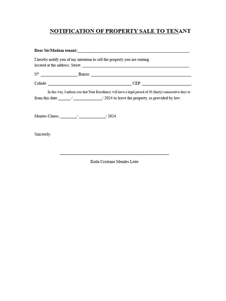 Tenant Notification of Property Sale | PDF
