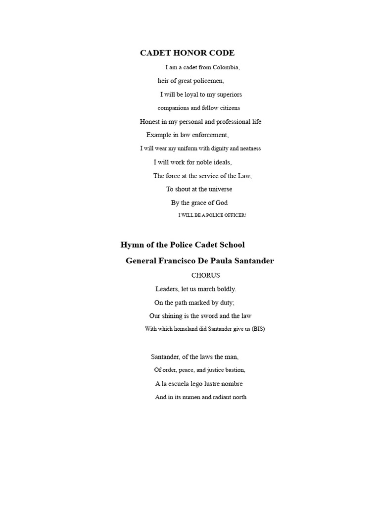 Cadet's Code of Honor Anthem | PDF