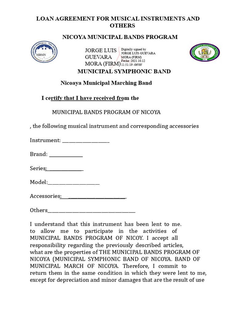 Loan Agreement for Musical Instruments and Others | PDF