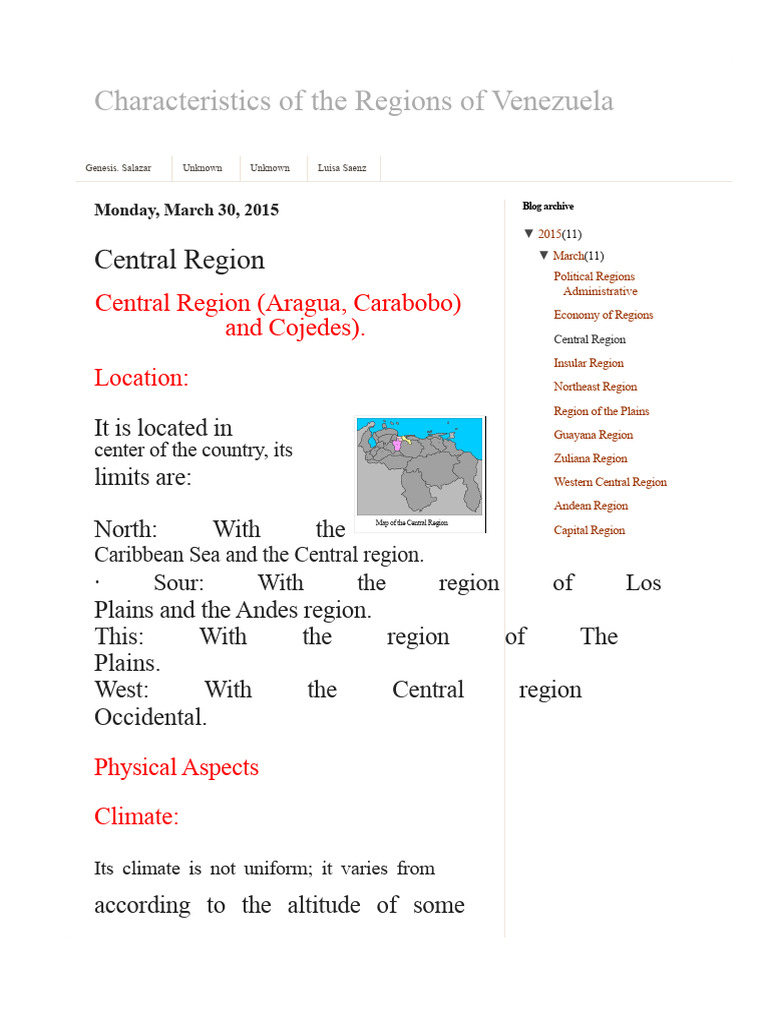 Characteristics of the Regions of Venezuela: Central Region | PDF ...