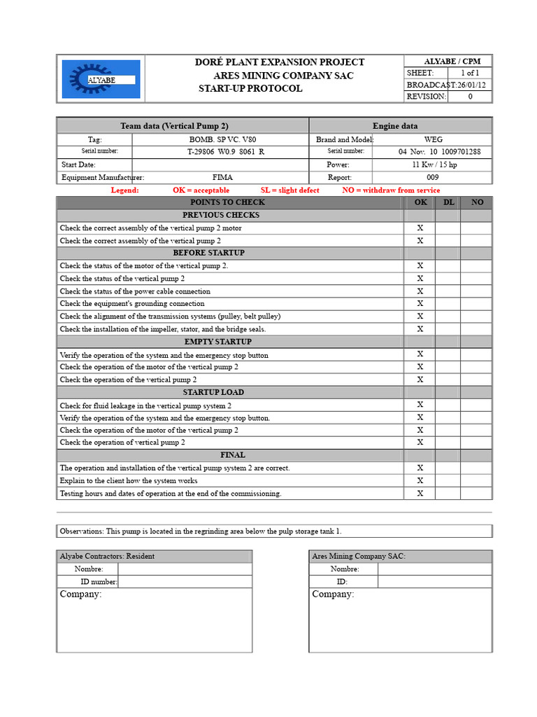 009 Protocol For The Startup of Vertical Pump 2 | PDF | Pump