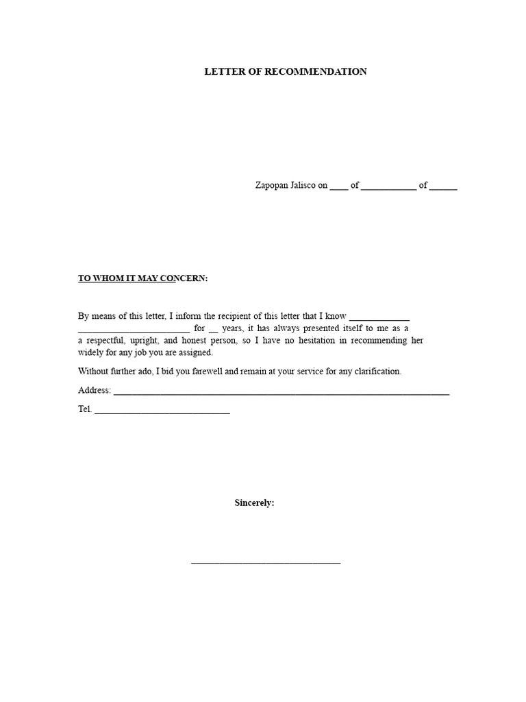 Letter of Recommendation Template | PDF