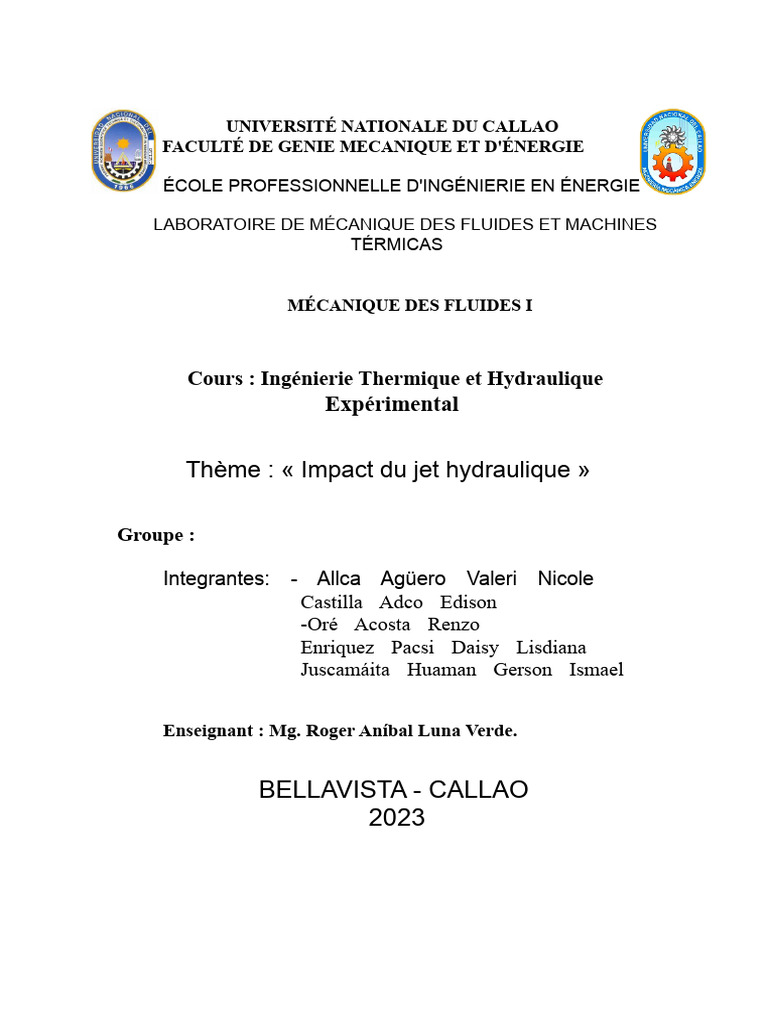 Impact du jet hydraulique en laboratoire | PDF | Hydraulique ...