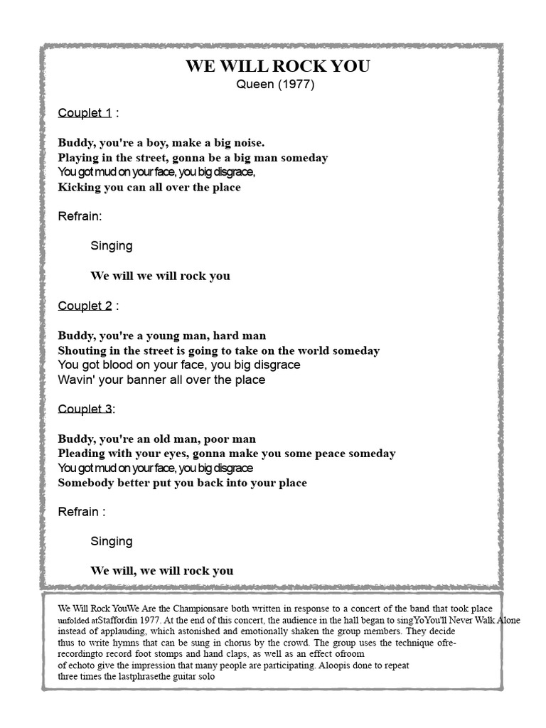 We Will Rock You Lyrics - Sheet by MARC 2018 | PDF