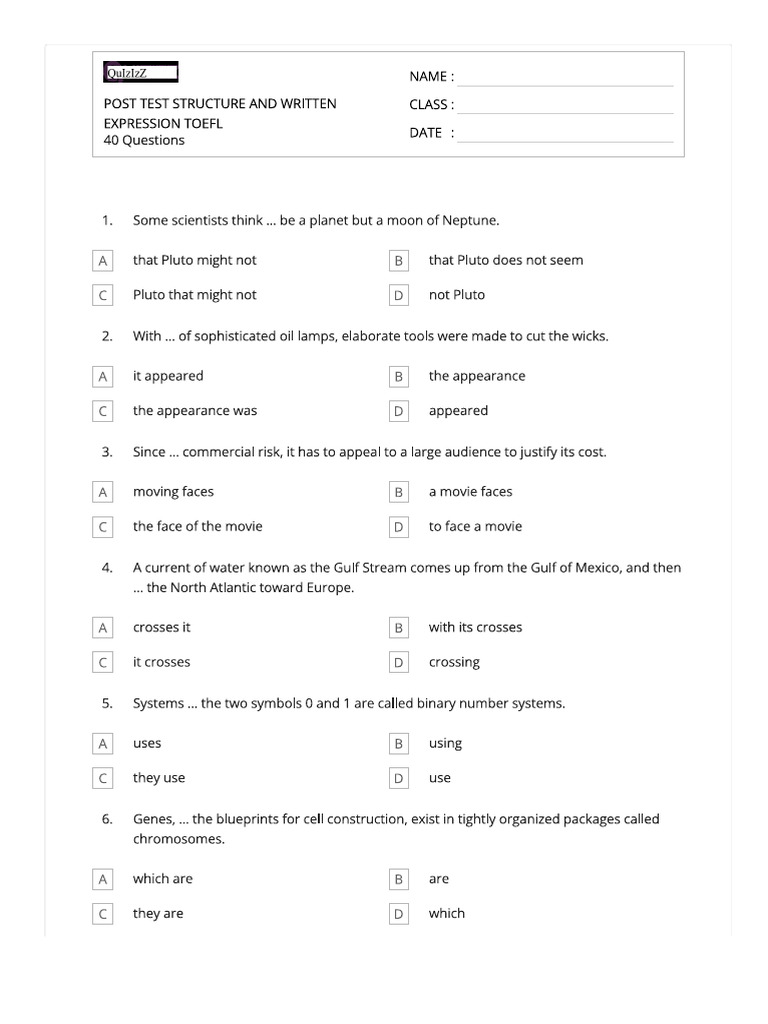 Estructura de La Prueba POST y Expresión Escrita TOEFL | PDF