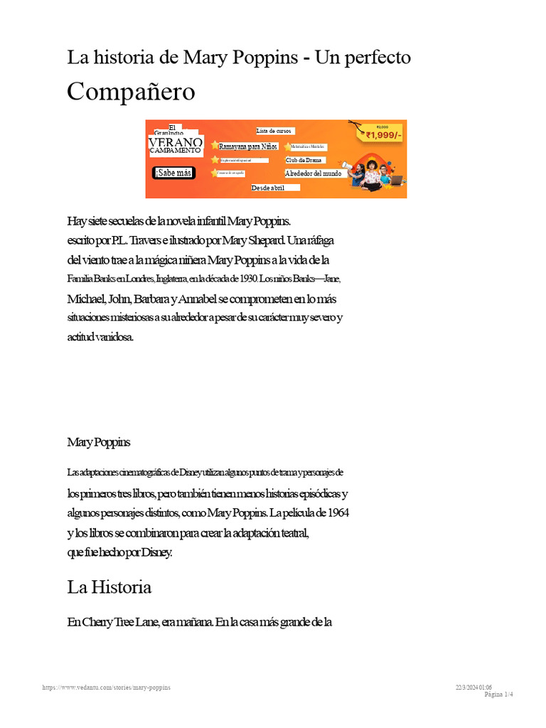 La Historia de Mary Poppins - Historias Interesantes para Niños | PDF