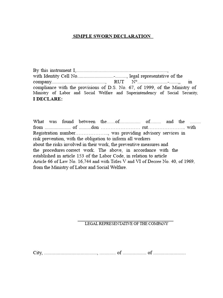 Simple Sworn Declaration Template | PDF