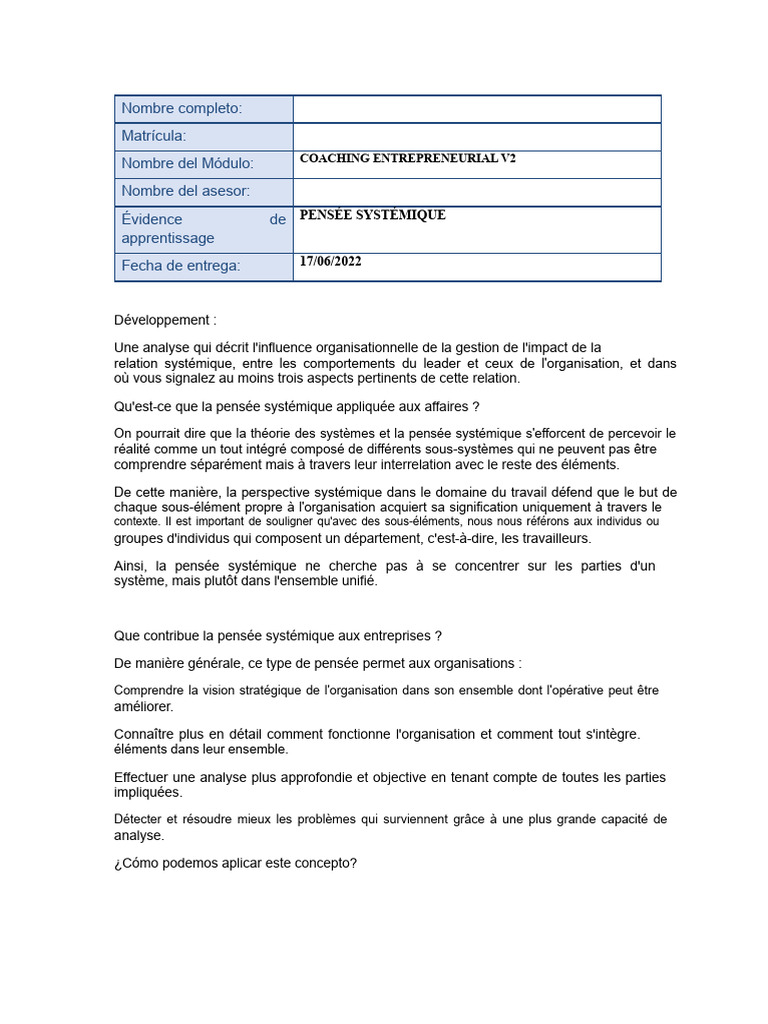 Pensée Systémique en Entreprise : Avantages et Applications | PDF | la ...