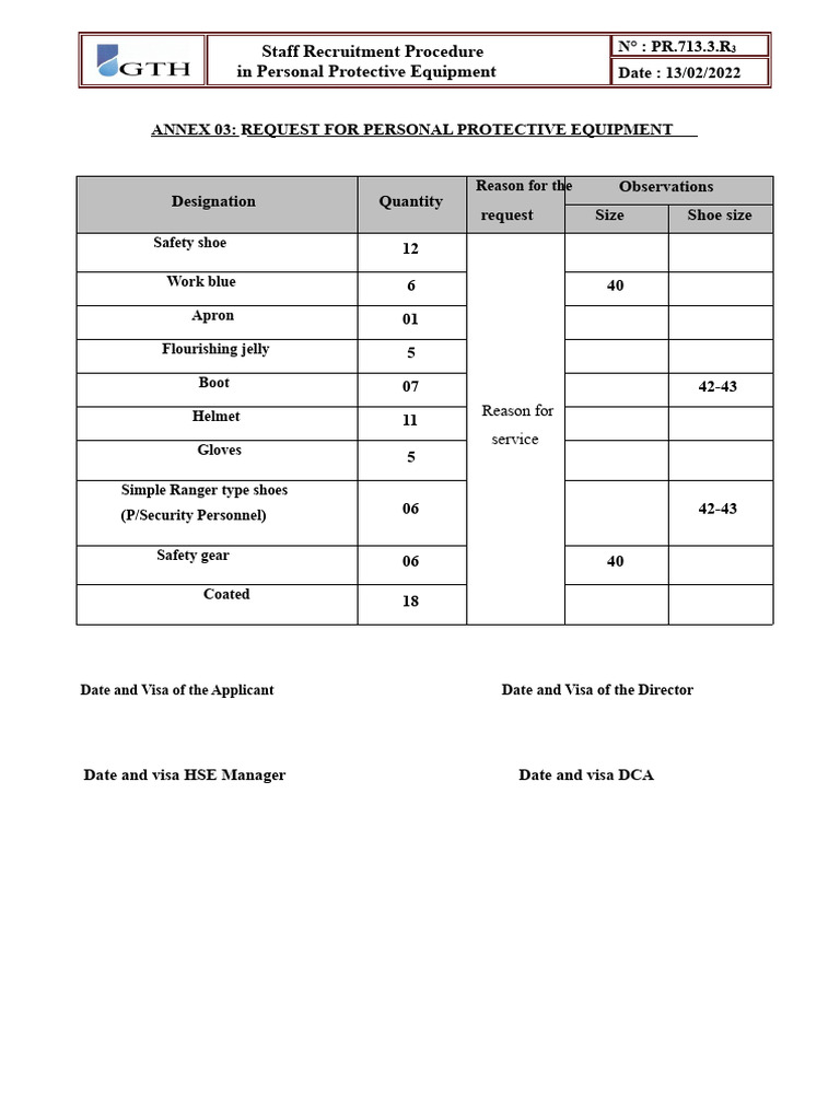 Request For Personnel Equipment in PPE | PDF