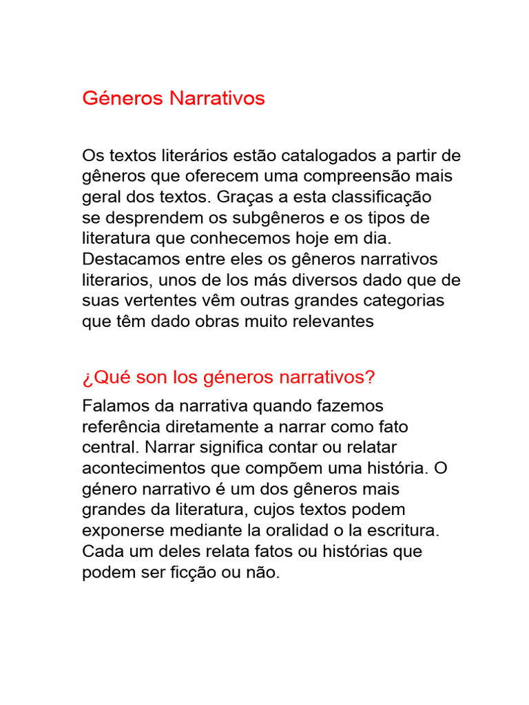 Tipos e Características dos Gêneros Narrativos | PDF | Contos | Narrativa