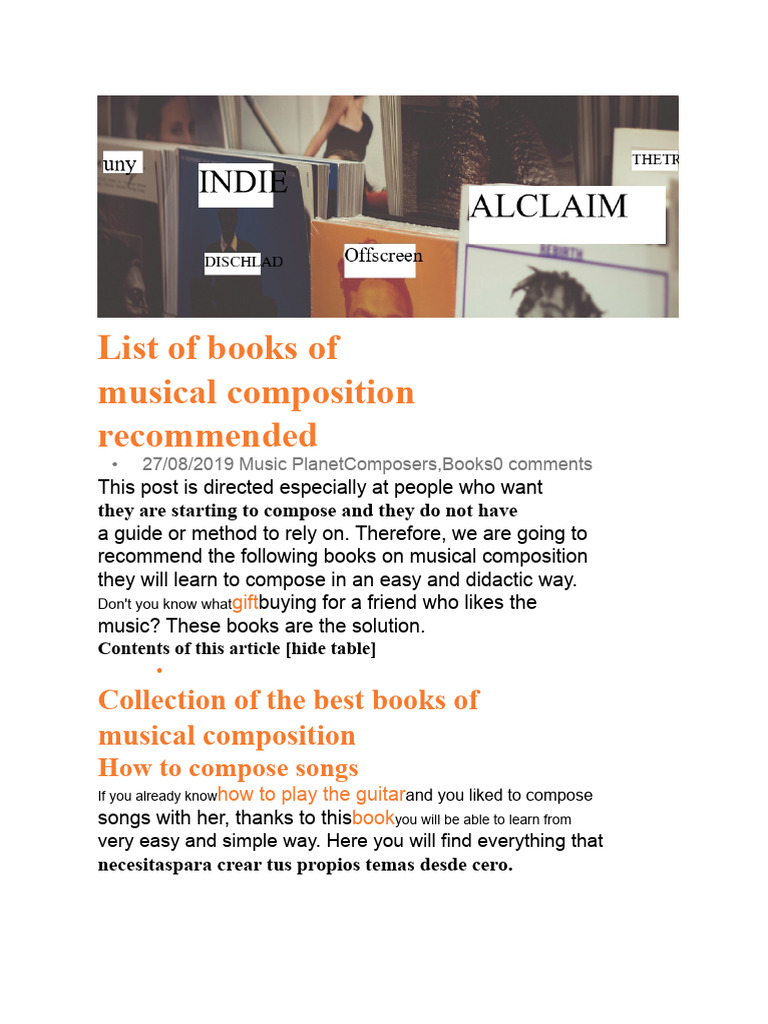 Recommended List of Books On Musical Composition - Planet Musik | PDF ...