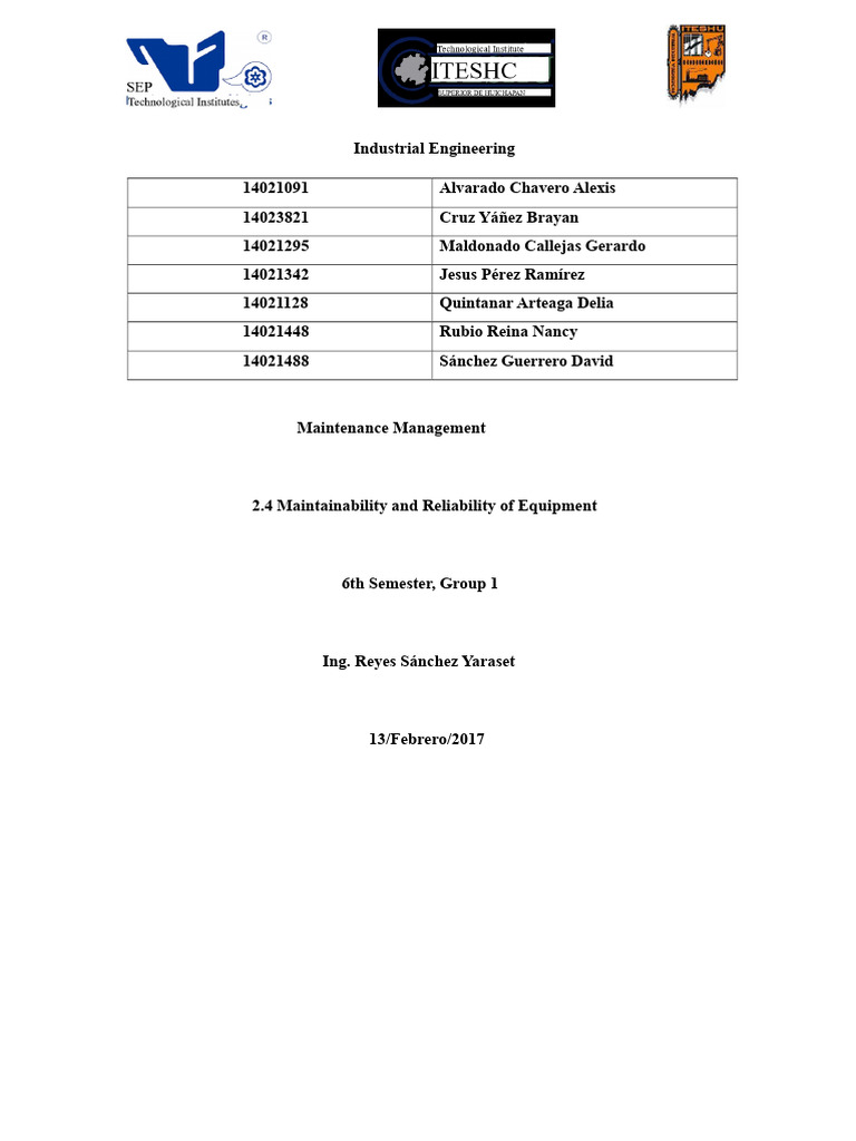 Maintainability and Reliability in Engineering | PDF | Reliability ...