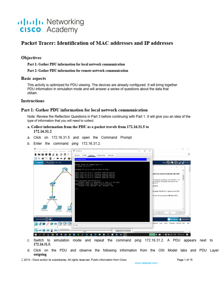 MAC and IP Address Identification in Packet Tracer | PDF | Internet ...