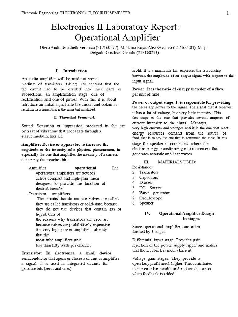 Operational Amplifier Laboratory Report | PDF | Amplifier | Operational ...