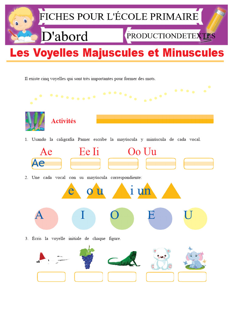 Activités sur les Voyelles Majuscules et Minuscules | PDF