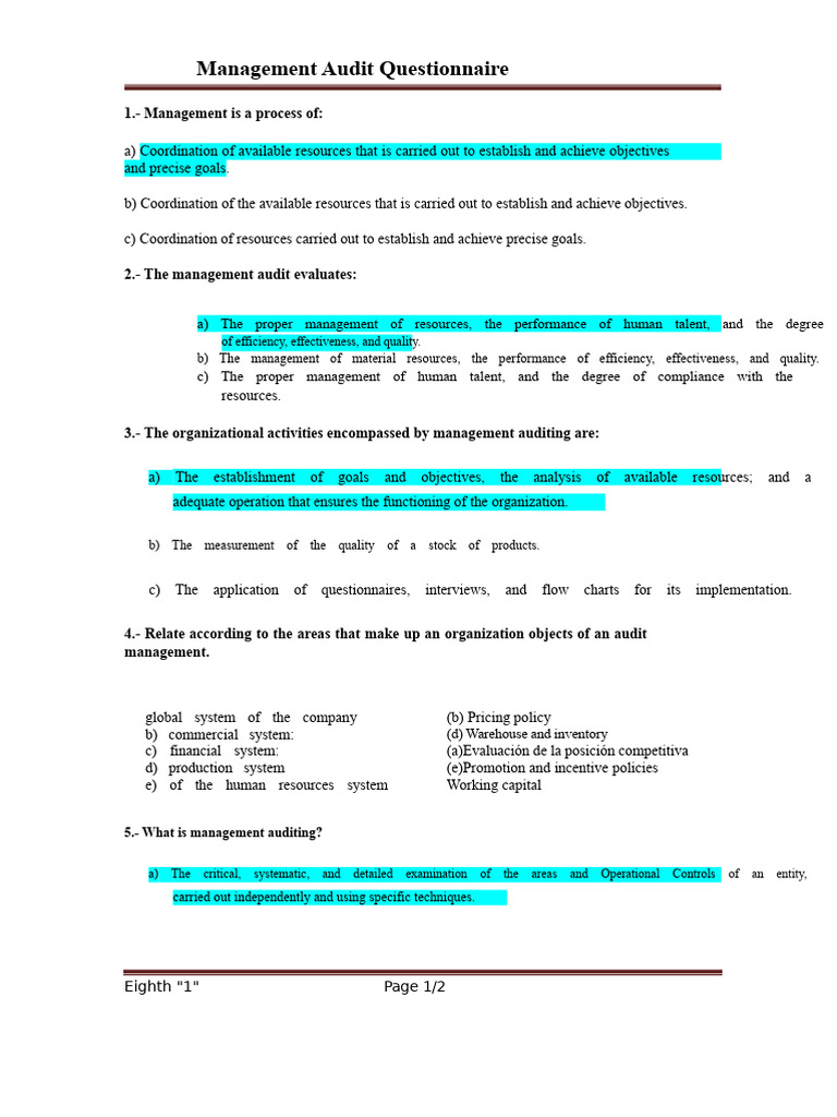Management Audit Questionnaire | PDF | Audit | Business