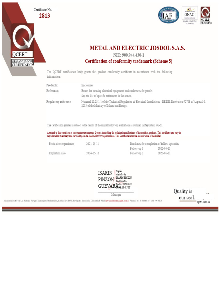 JOSDOL Electrical Enclosures Certification | PDF