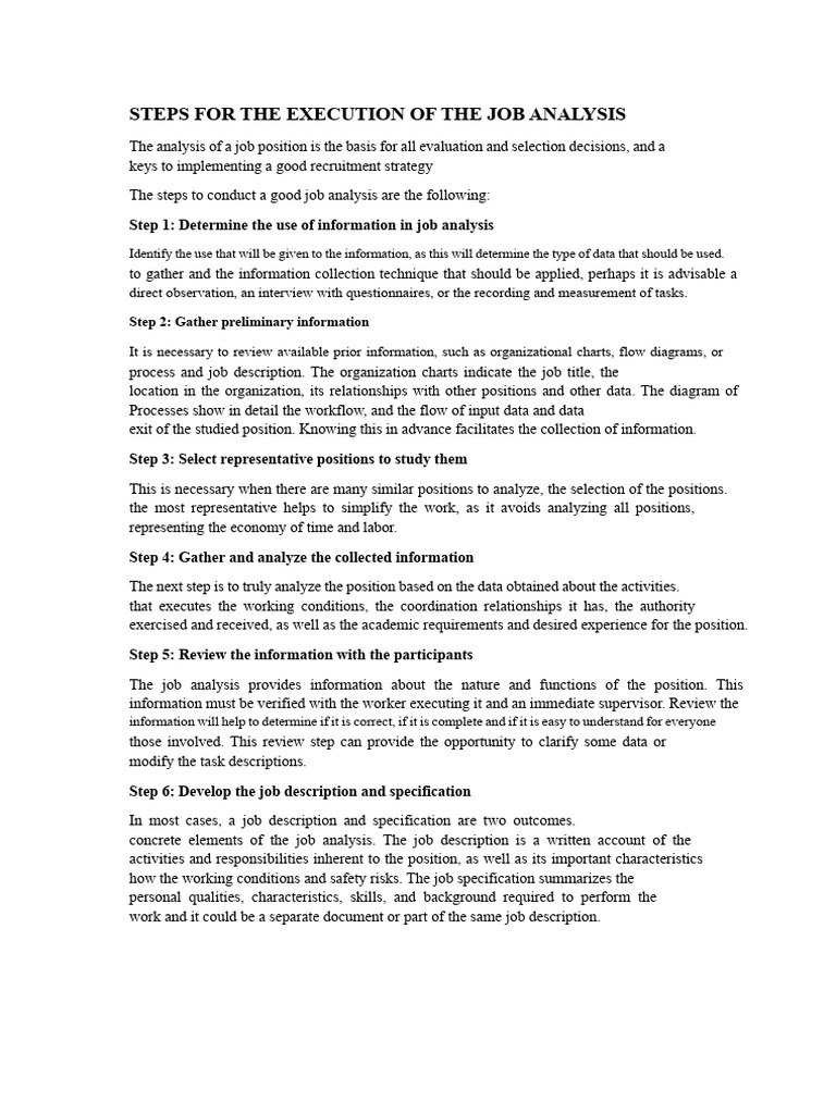 Steps for Executing Job Analysis | PDF | Information | Organizational ...