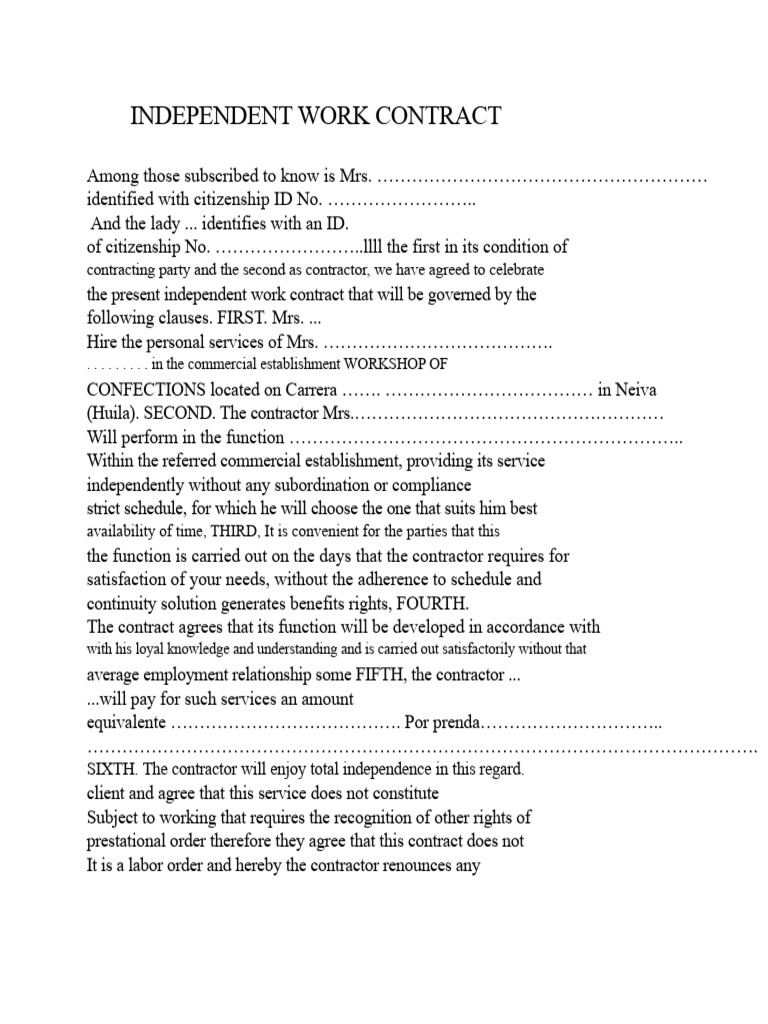 Independent Work Contract Agreement | PDF | Employment | Business