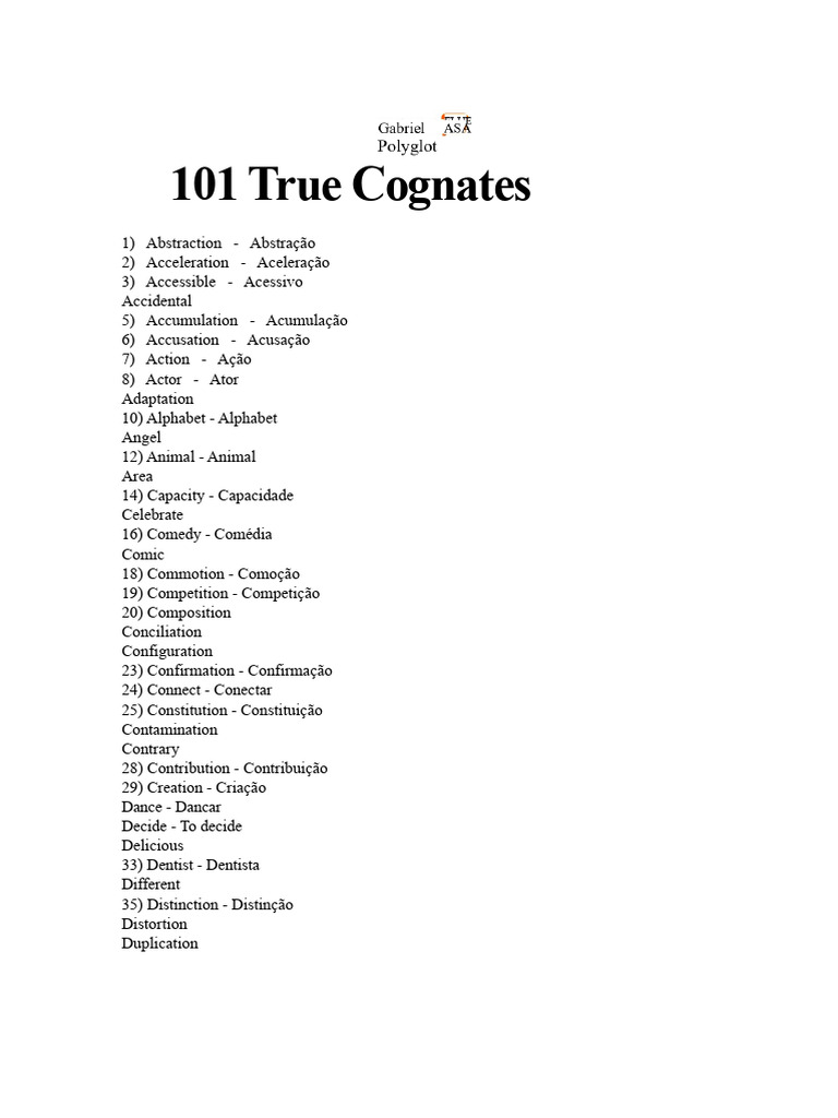 101 True Cognates | PDF