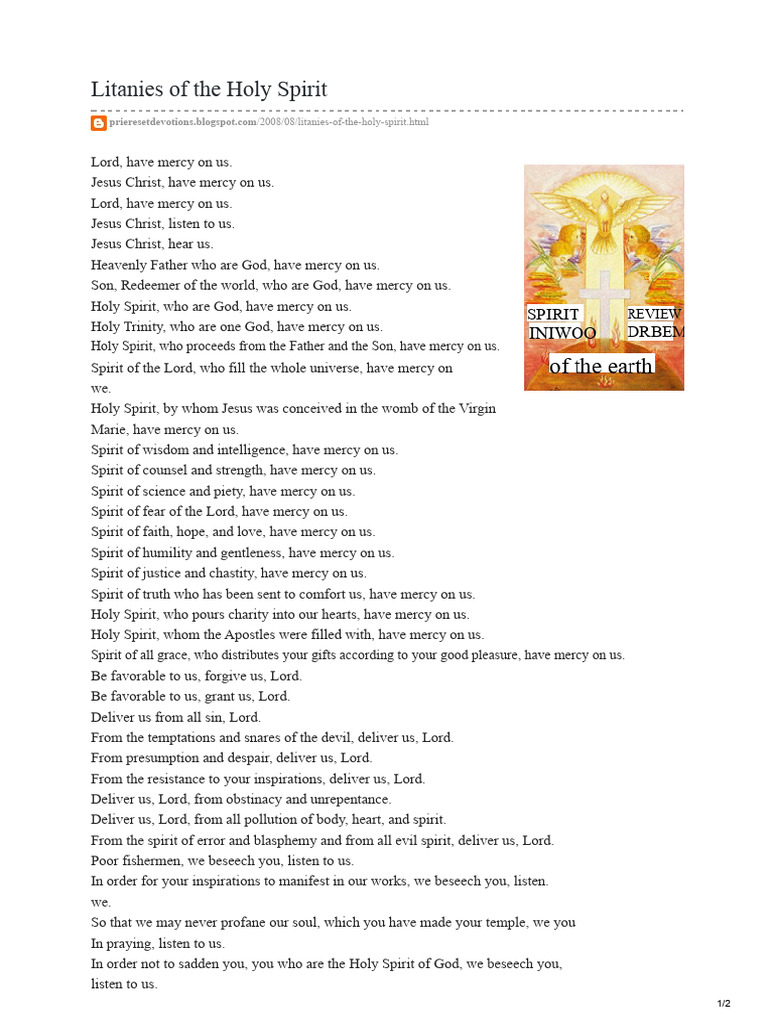 LITANIES OF THE HOLY SPIRIT | PDF | Mercy | God In Christianity