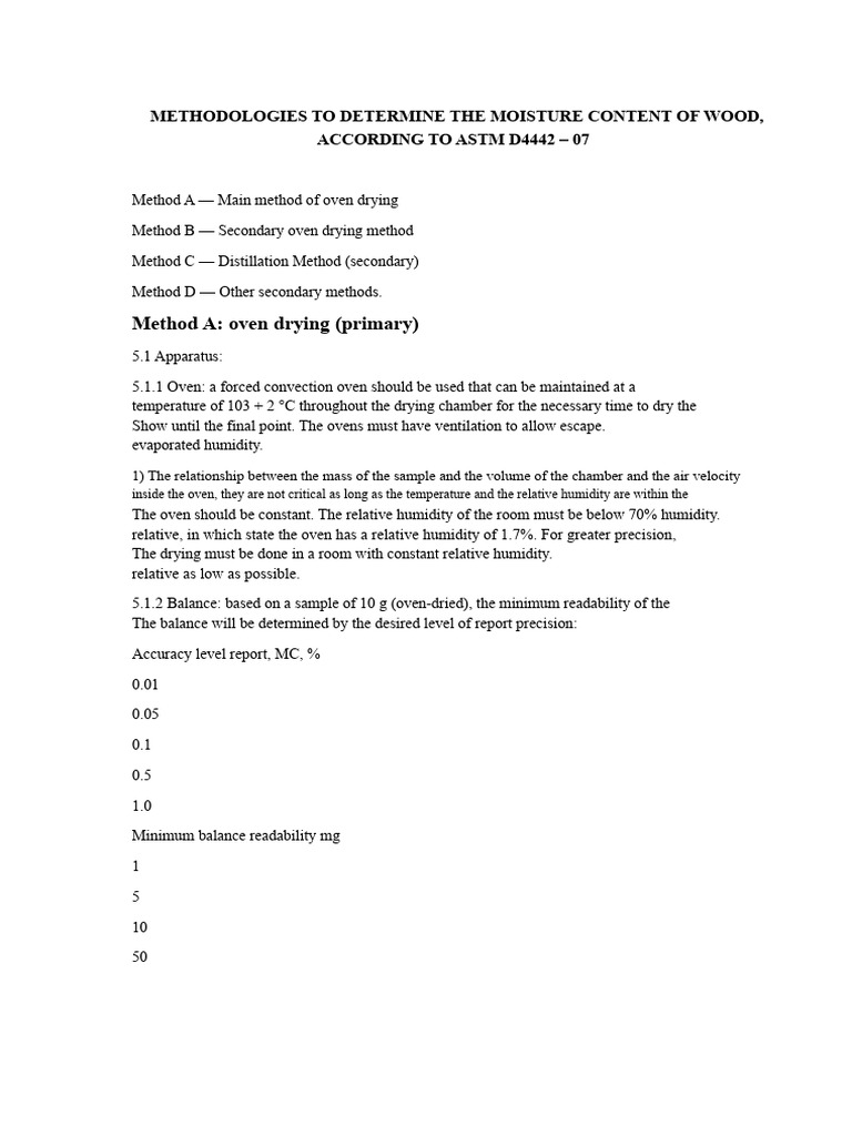 ASTM D4442 Wood Moisture Content Methods | PDF | Humidity | Accuracy ...