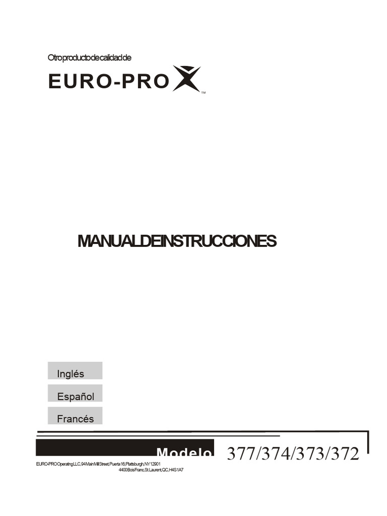 Manual de Instrucciones de La Máquina de Coser EuroPro 372/373/374/377 ...
