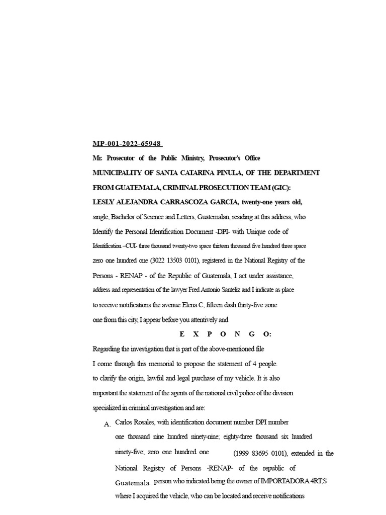 MP Proposal for Witness Statement | PDF | Prosecutor | Criminal Justice