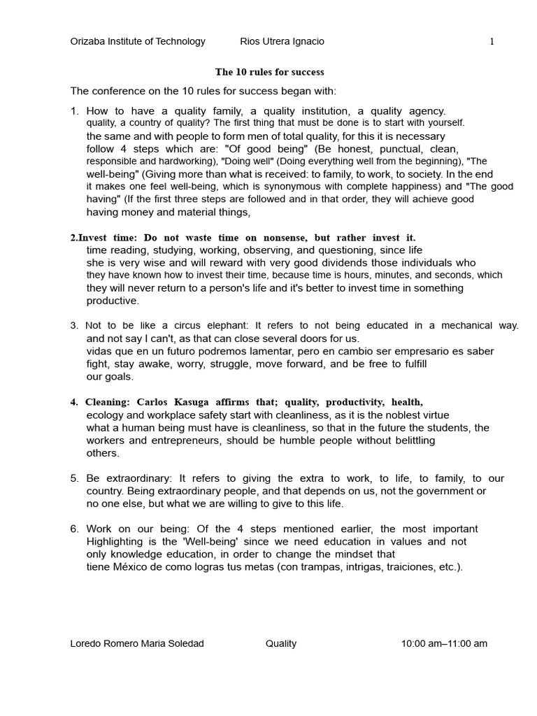 10 Rules for Success Explained | PDF