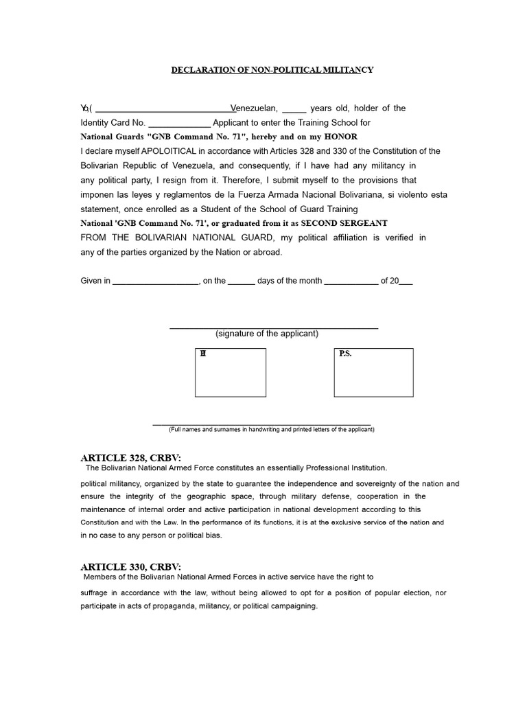 Non-Political Militancy Declaration Form | PDF