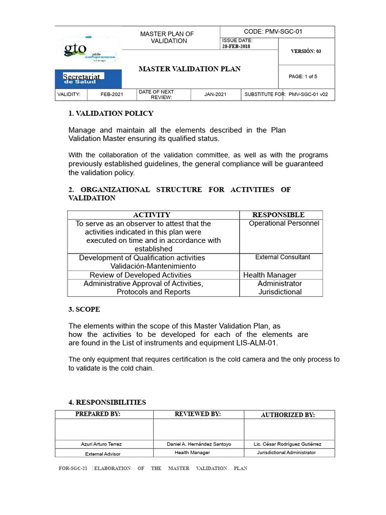 Master Validation Plan Overview | PDF | Verification And Validation ...
