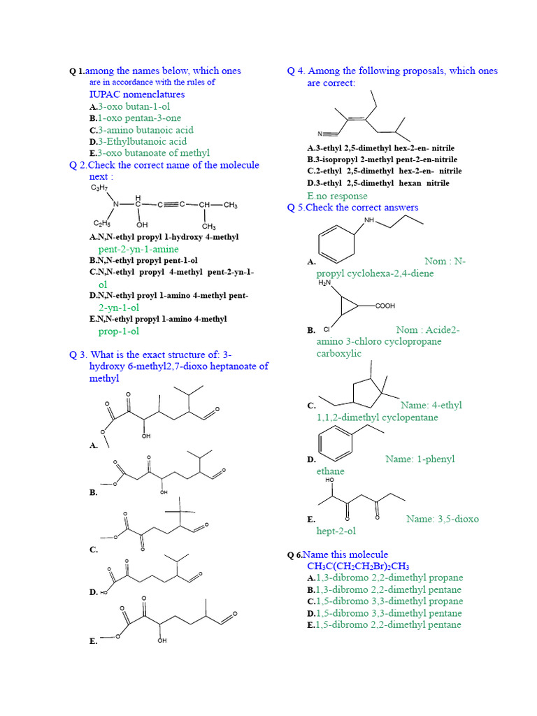 IUPAC Nomenclature Quiz and Answers | PDF | Organic Chemistry | Chemistry