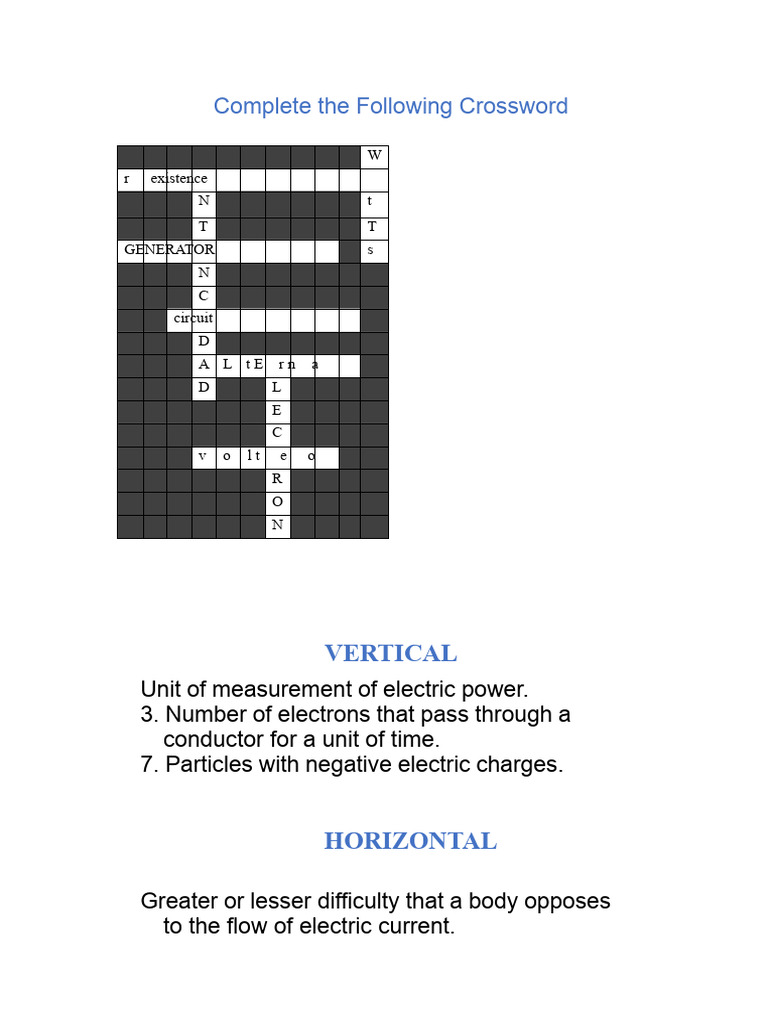 Electric Power Crossword Puzzle | PDF
