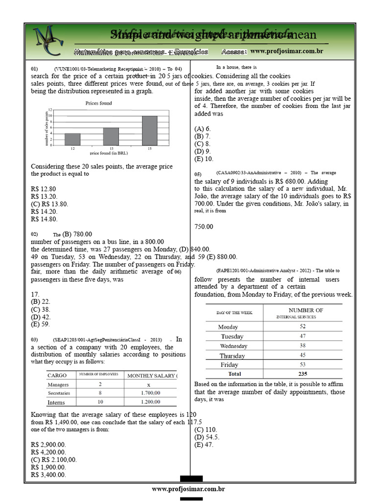 Simple and Weighted Arithmetic Mean | PDF | Average | Milk