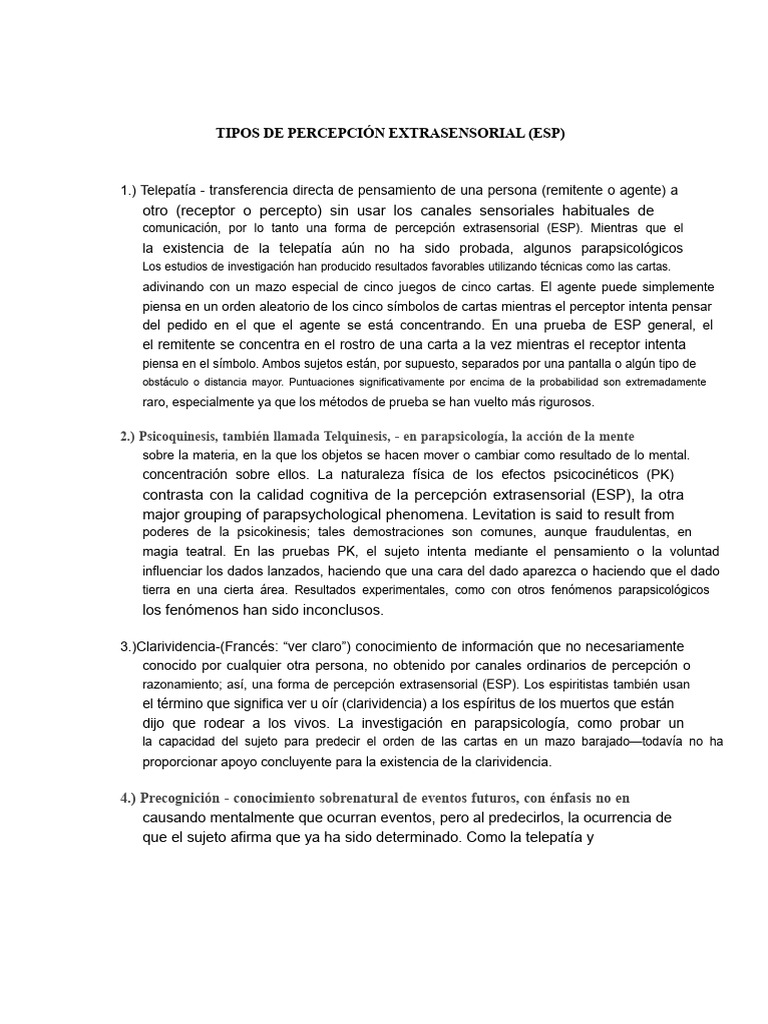 Tipos de Percepción Extrasensorial | PDF | Percepción extrasensorial | Amor