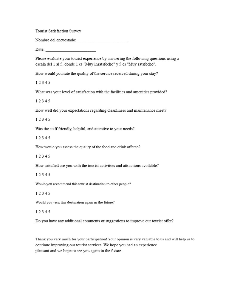 Tourist Satisfaction Survey Template | PDF